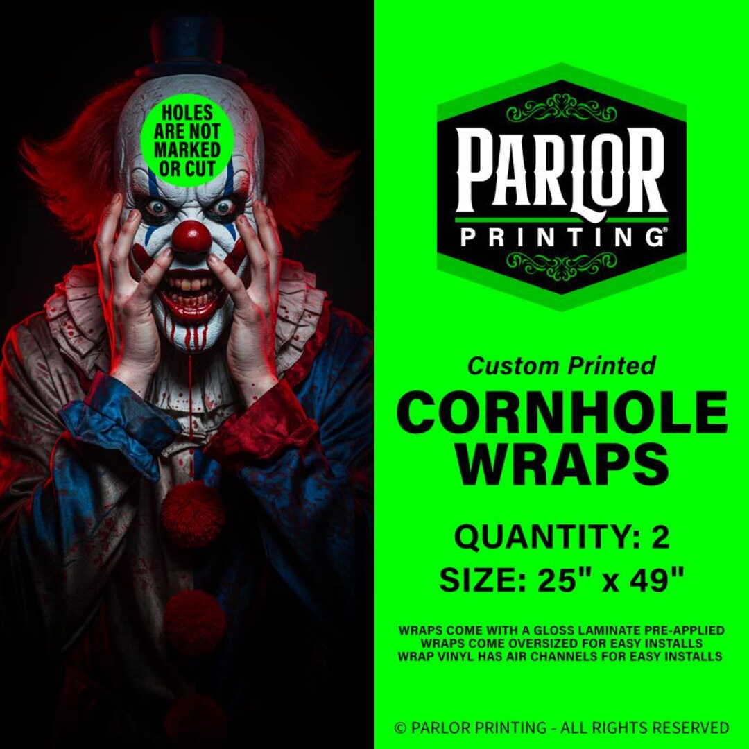 Cornhole Wraps - Clowns (scary) - Bean Bag Board Vinyl Decal Sticker ...