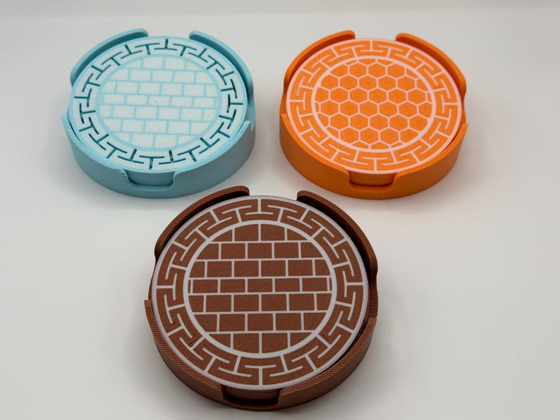 3D Printed Korean Traditional Pattern Coaster Set of 4 With Holder ...