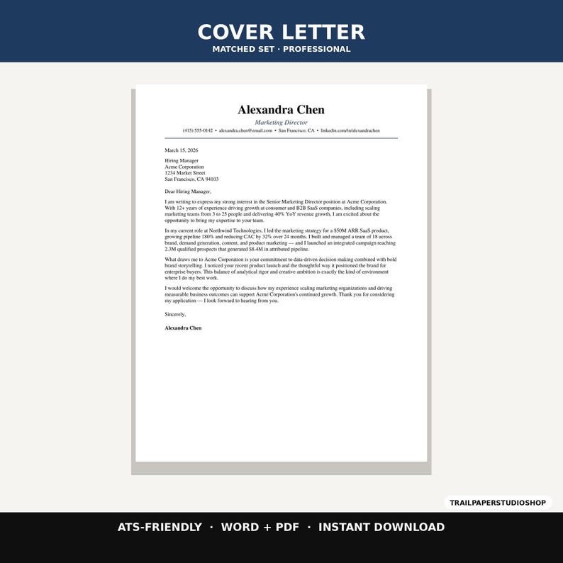 Cover Letter Template | Modern Professional Cover Letter Word & PDF Ats ...