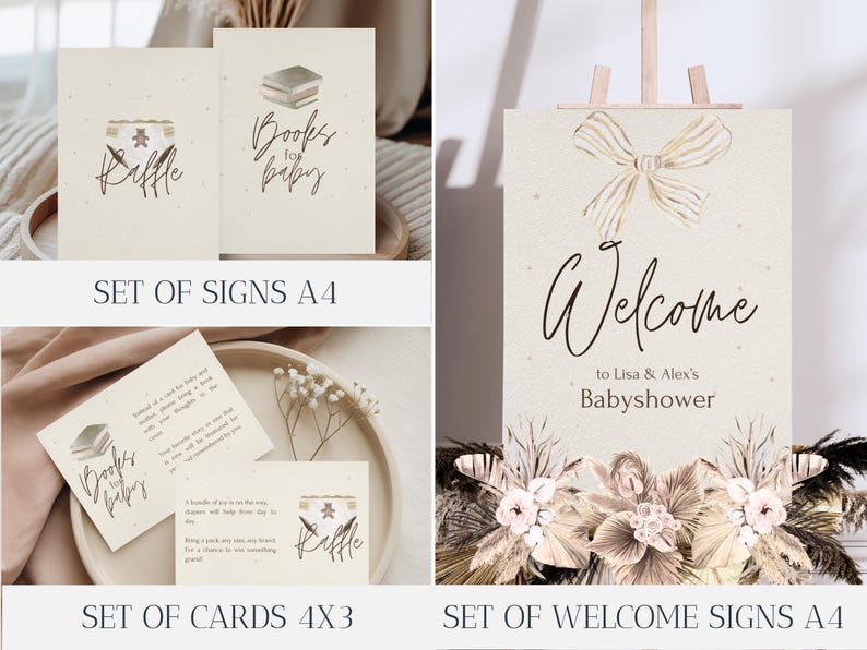 Boho Baby Shower Bundle (editable Canva Templates) Modern Neutral ...