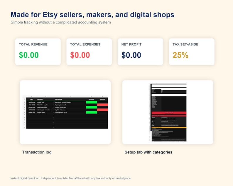 Profit and Tax Dashboard Spreadsheet | Etsy Seller Income Expense ...