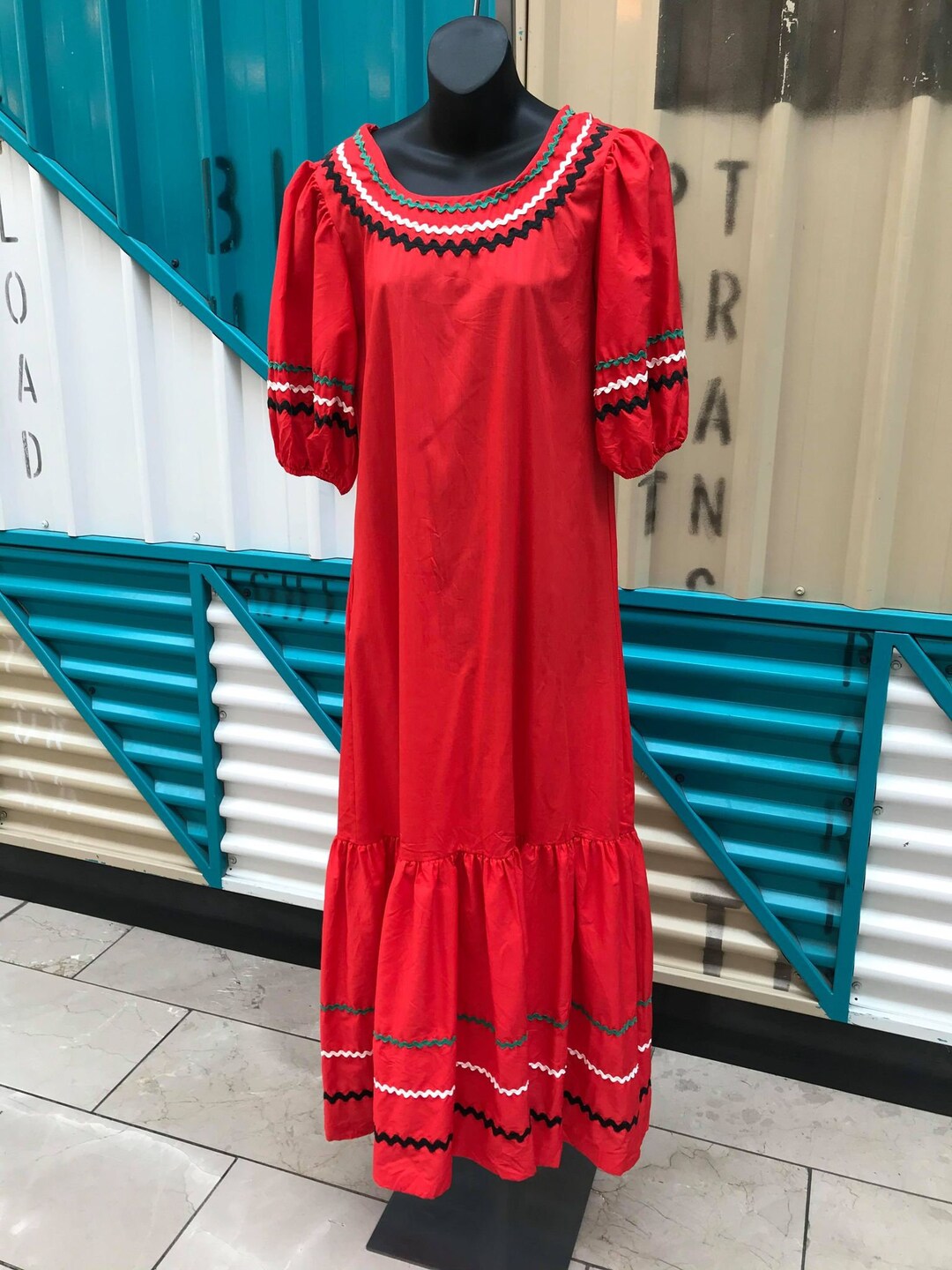 1970s "impression!" Red Print Mumu Maxi Dress S/S Ricrac Trim Sz S - Etsy