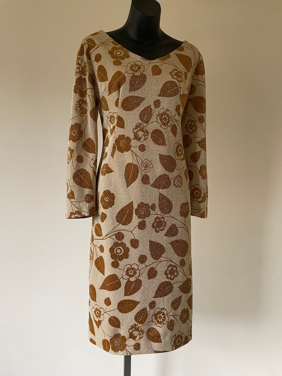 1960s 'Van Roth' Metallic Gold Sheath Dress - B: 38" - Gem