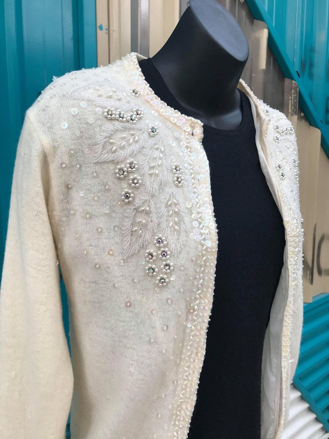 1960s Beaded Cream Cashmere Cardigan - Etsy