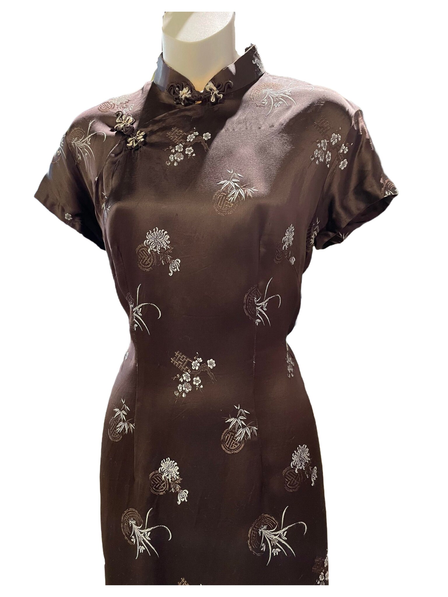 Vintage ‘yue Hing Cheung’ Chocolate Brown Silk Cheongsam - B 40” - Etsy