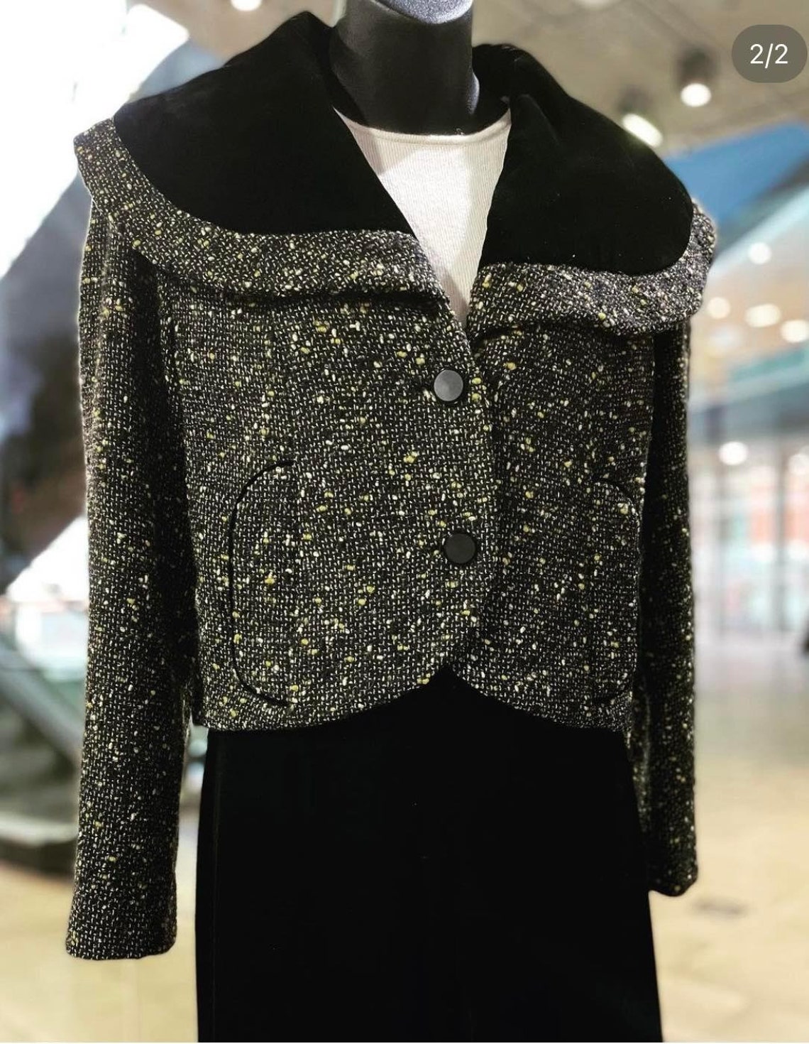 Vintage Lilli Ann Wool Boucle Jacket: Cropped Velvet Collar, Size M - Etsy