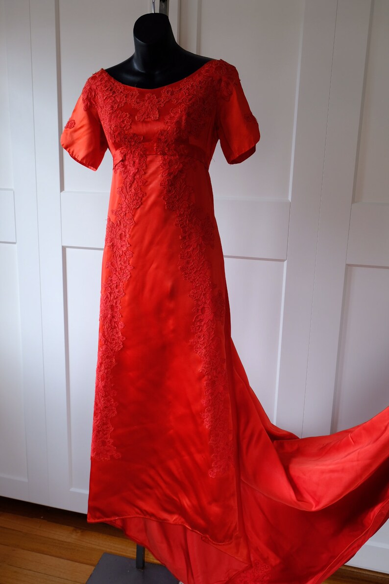 1960s Does Regency Era Red Satin Gown Size S - Etsy