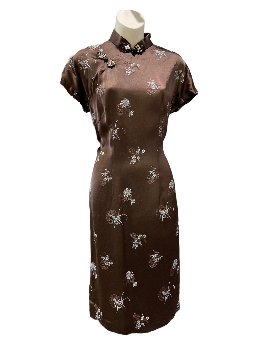 Vintage ‘yue Hing Cheung’ Chocolate Brown Silk Cheongsam - B 40” - Etsy