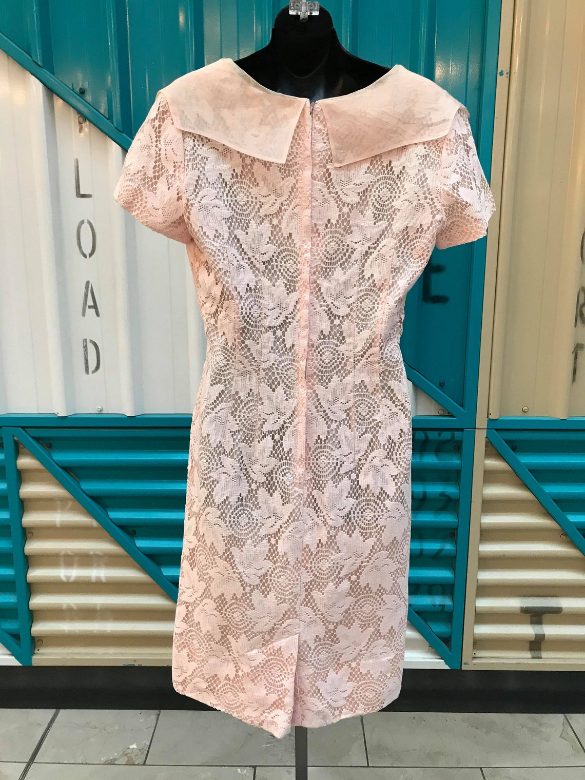 1960s edith Flagg S/S Lace Sheath With Organza Collar Pale Pink B37 - Etsy