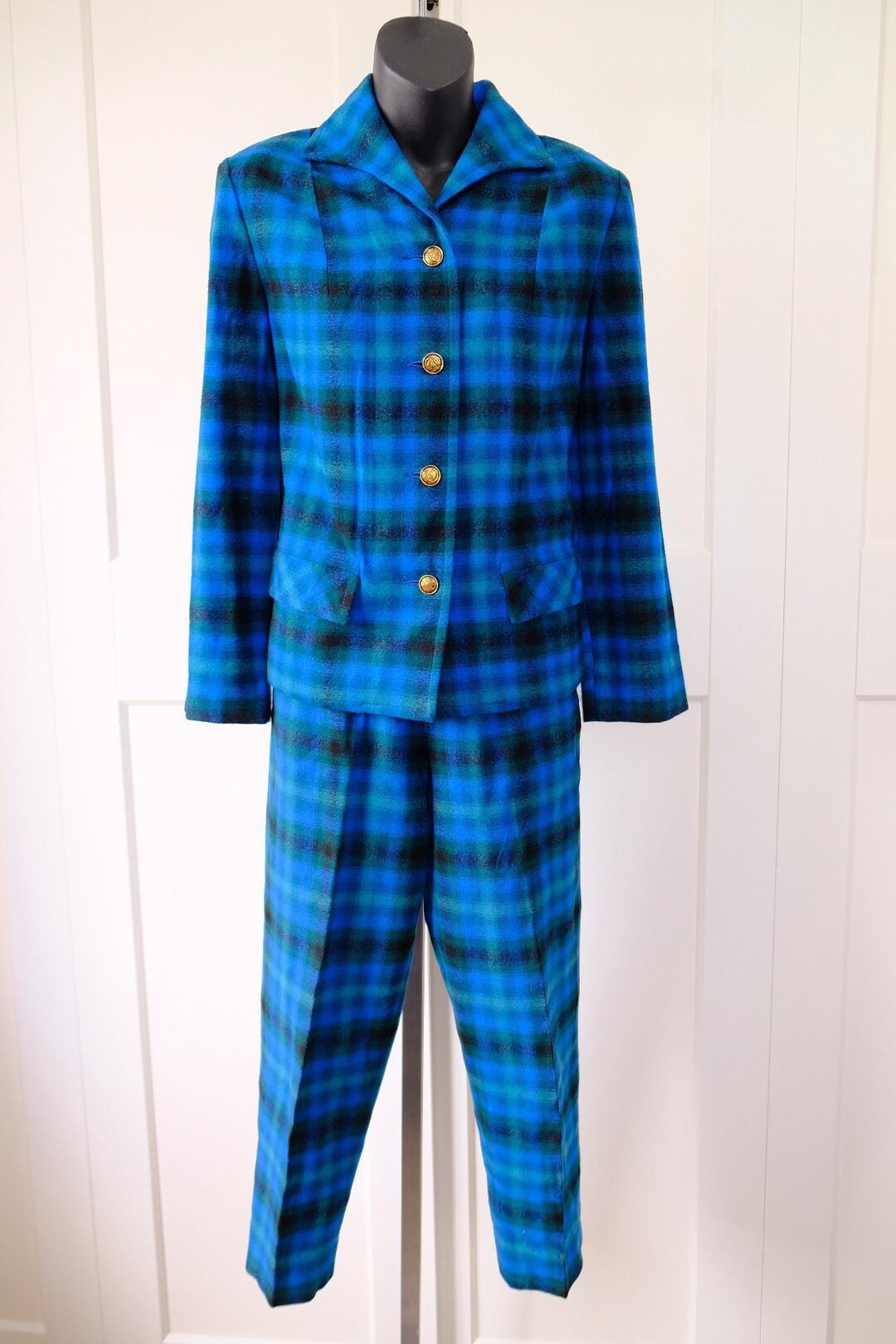 1960s Pendleton Blue Plaid 2-piece Wool Pant Suit - Size XS/S - Etsy