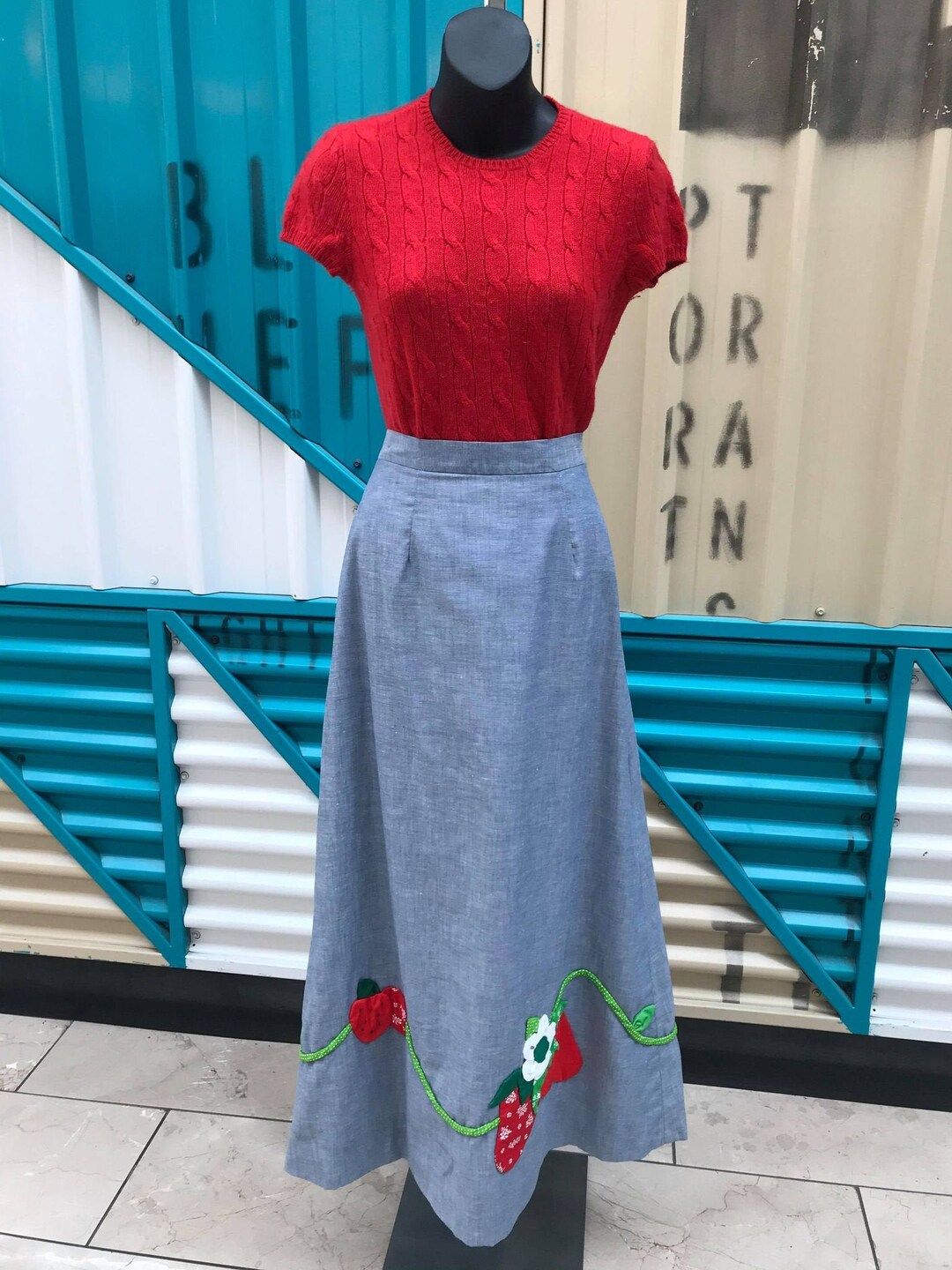 1970s Rare - "catherine Carr" Chambray Maxi Skirt With Appliqué. - Etsy