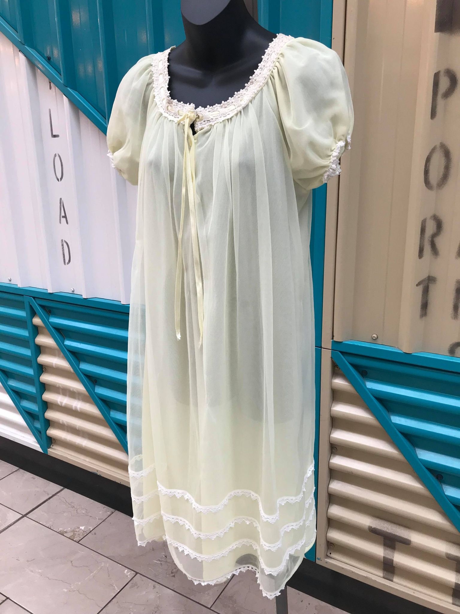 Vintage "diamond Cut Bri-nylon" Pale Yellow Nightgown - Etsy