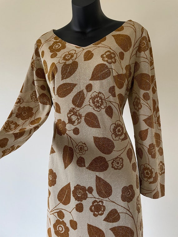 1960s 'Van Roth' Metallic Gold Sheath Dress - B: 38" - Gem