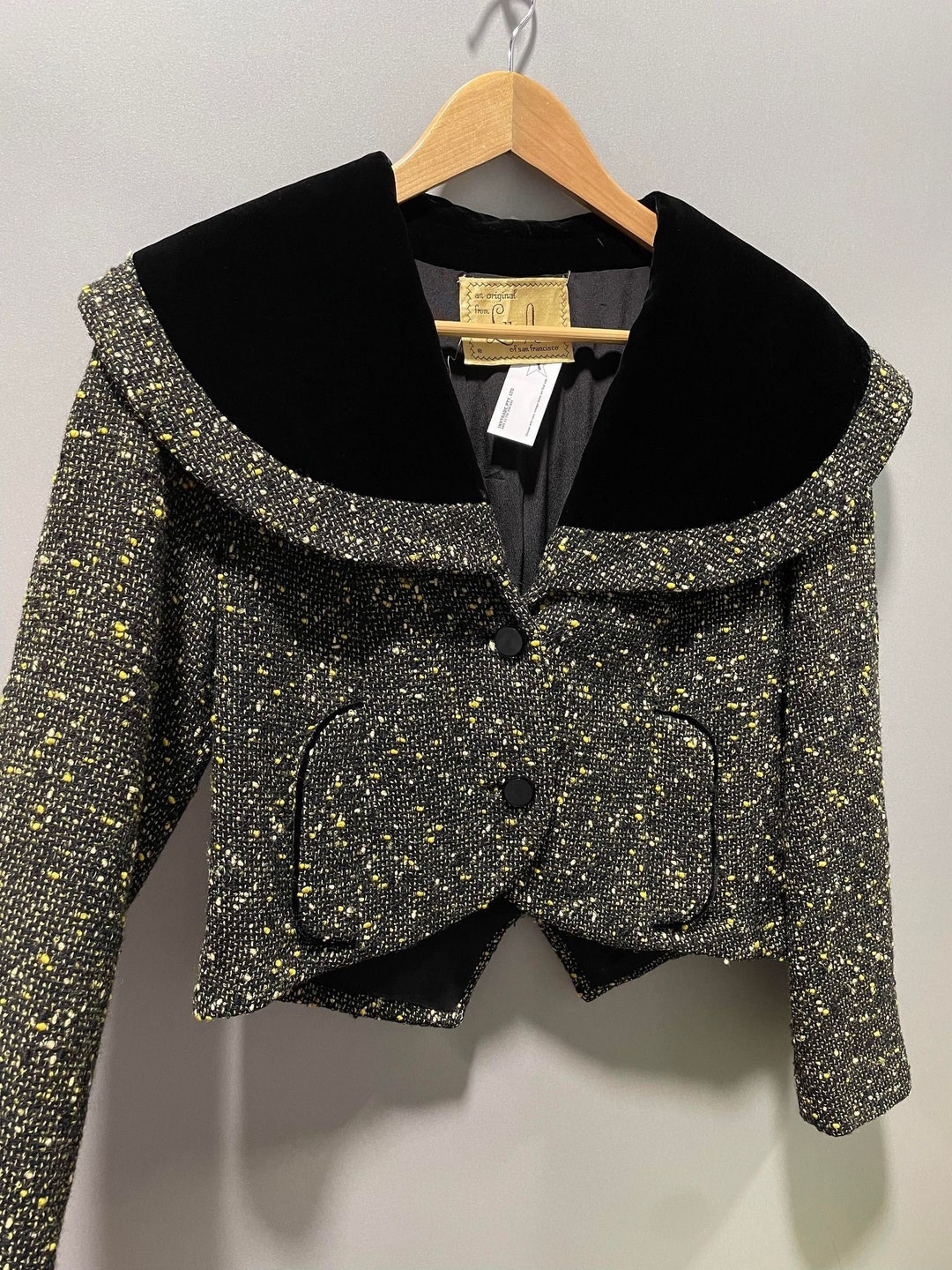 Vintage Lilli Ann Wool Boucle Jacket: Cropped Velvet Collar, Size M - Etsy