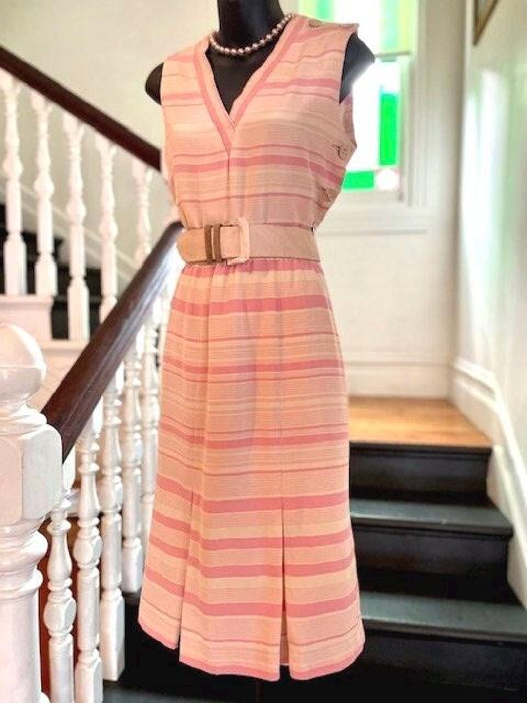 1970s 'bill Blass' S'less Vneck Dusty Pink /cream "ladies That Lunch ...