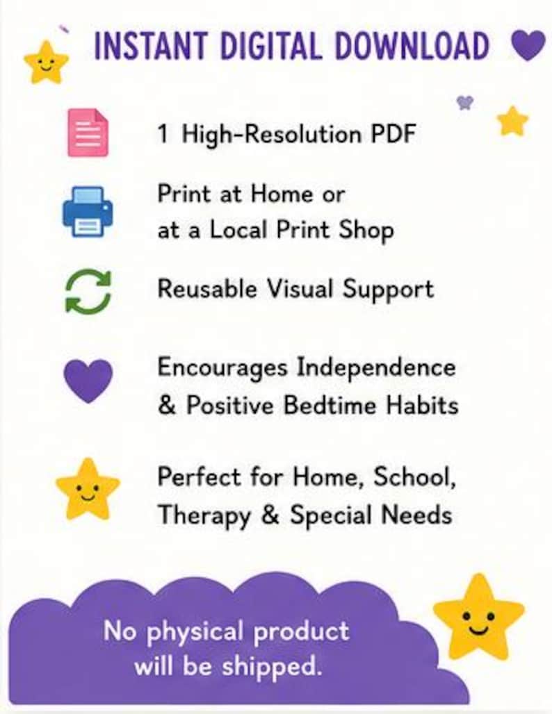 Kids Bedtime Routine Visual Schedule | Autism ADHD Nighttime Chart ...