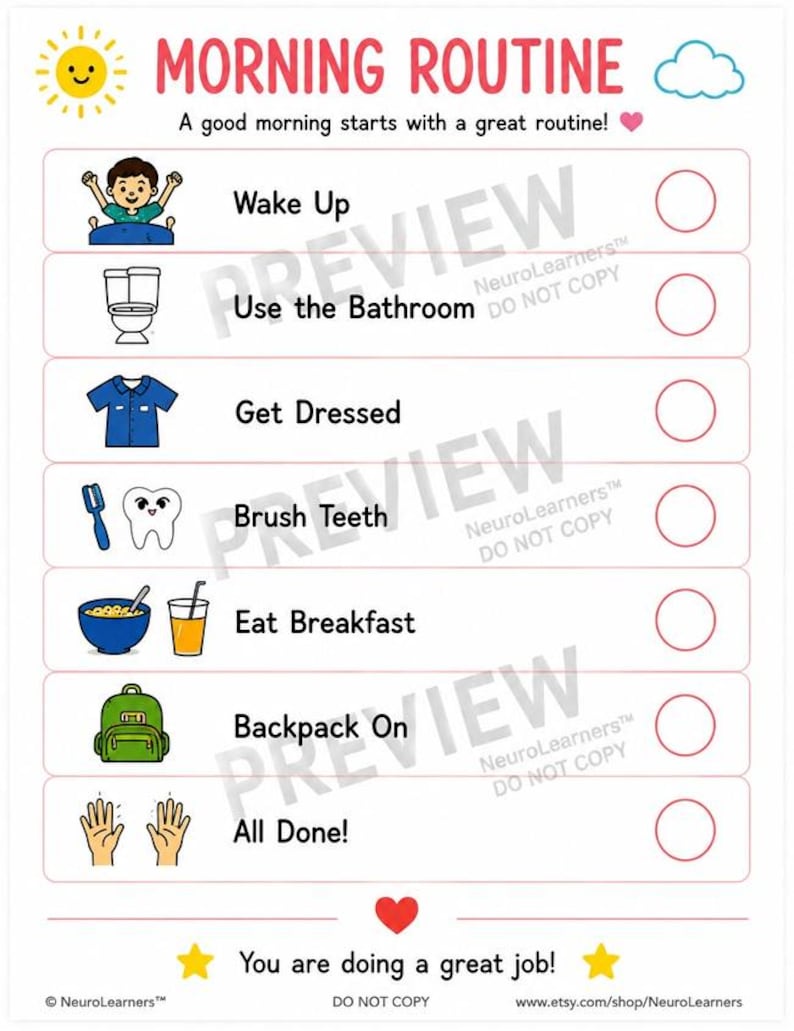 Morning Routine Visual Schedule for Kids | Autism & ADHD Printable ...