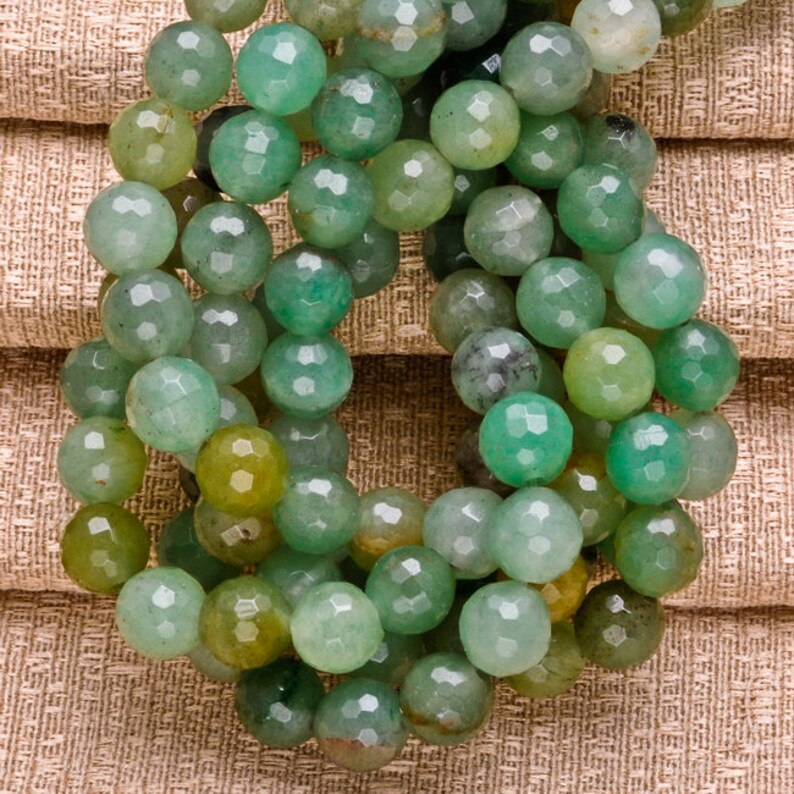 One Strand (48) Fern Green Faceted Averturine Gemstone Round Beads 8mm ...