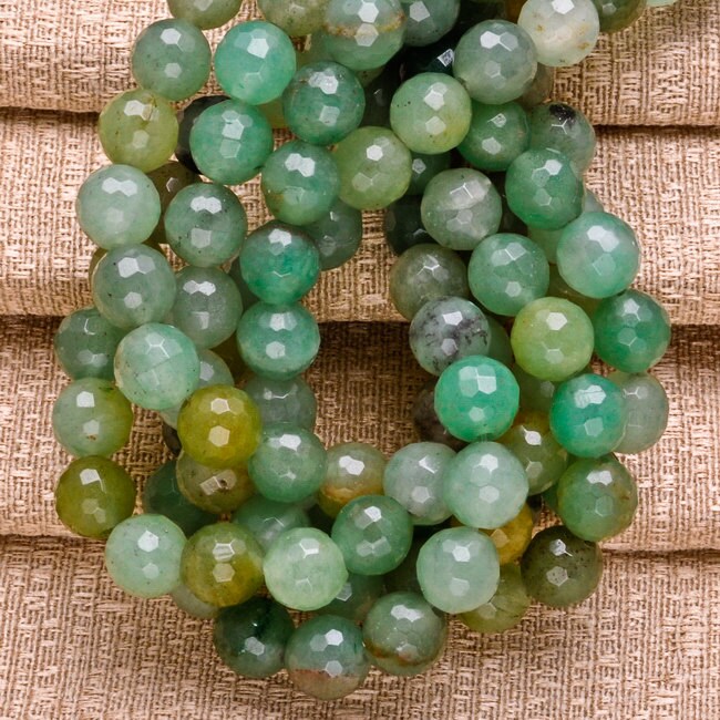 One Strand (48) Fern Green Faceted Averturine Gemstone Round Beads 8mm ...