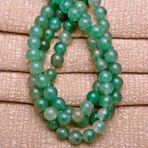 One Strand (50) Polished Fern Green Averturine Gemstone Round Beads 8mm ...