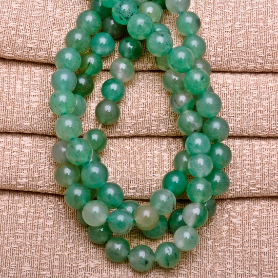 One Strand 48 Polished Fern Green Averturine Gemstone Round | Etsy