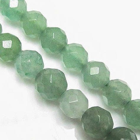 One Strand (48) Faceted Fern Green Averturine Gemstone Round Beads 8mm ...