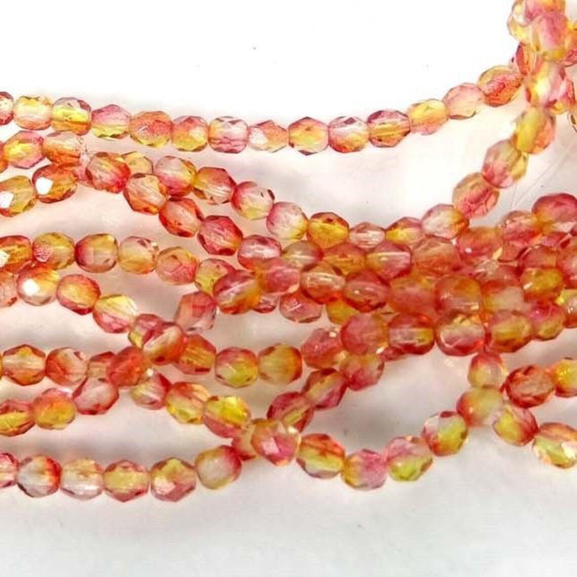 One Strand (50) Fuchsia Lemon 4mm Fire-polished Czech Glass Round Beads ...