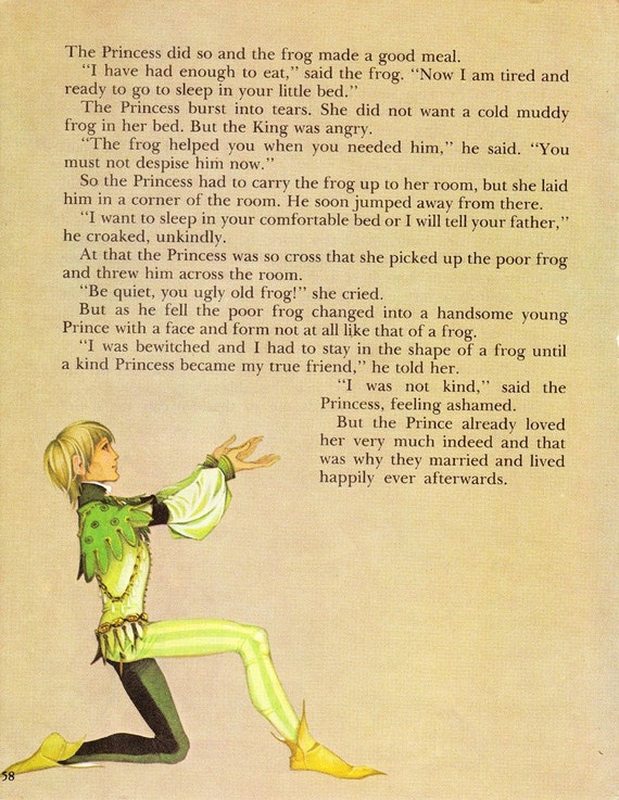 The Frog Prince Vintage Illustration Storybook Print Deans | Etsy