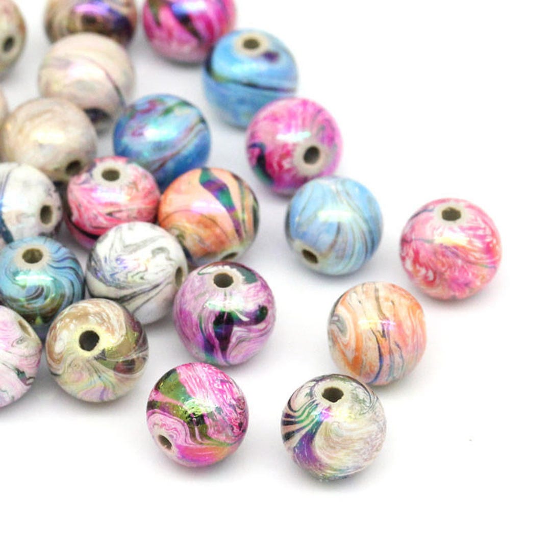 20 / 40 Mixed Hand Painted Pastel Spring Rainbow Round Acrylic Beads ...