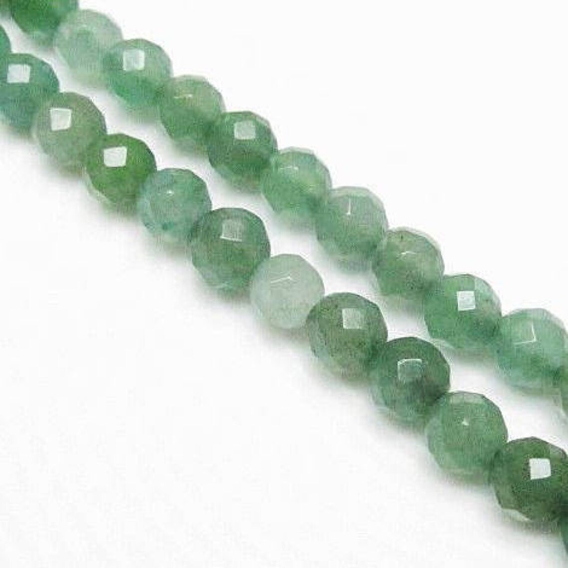 One Strand (48) Faceted Fern Green Averturine Gemstone Round Beads 8mm ...