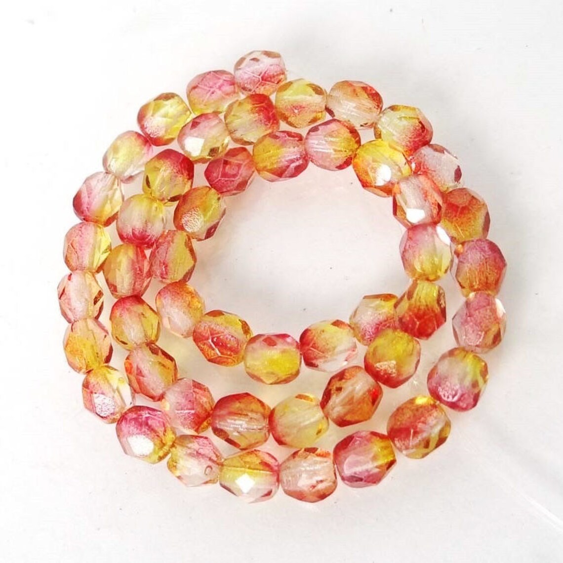One Strand (50) Fuchsia Lemon 4mm Fire-polished Czech Glass Round Beads ...