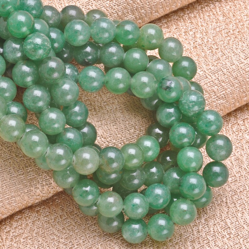 One Strand (50) Polished Fern Green Averturine Gemstone Round Beads 8mm ...