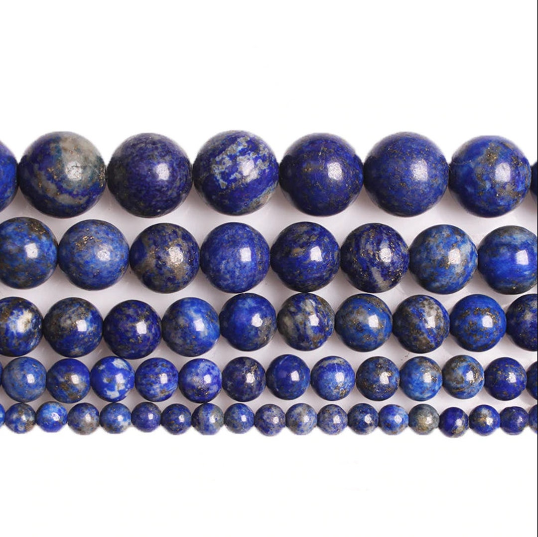 One Strand (50) Lapis Lazuli Blue Indigo Brown Polished Genuine ...