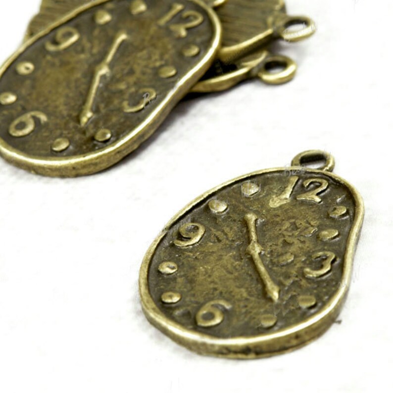 10 Whimsical Antique Bronze Melting Clock Charms Pendants 22mm | Etsy