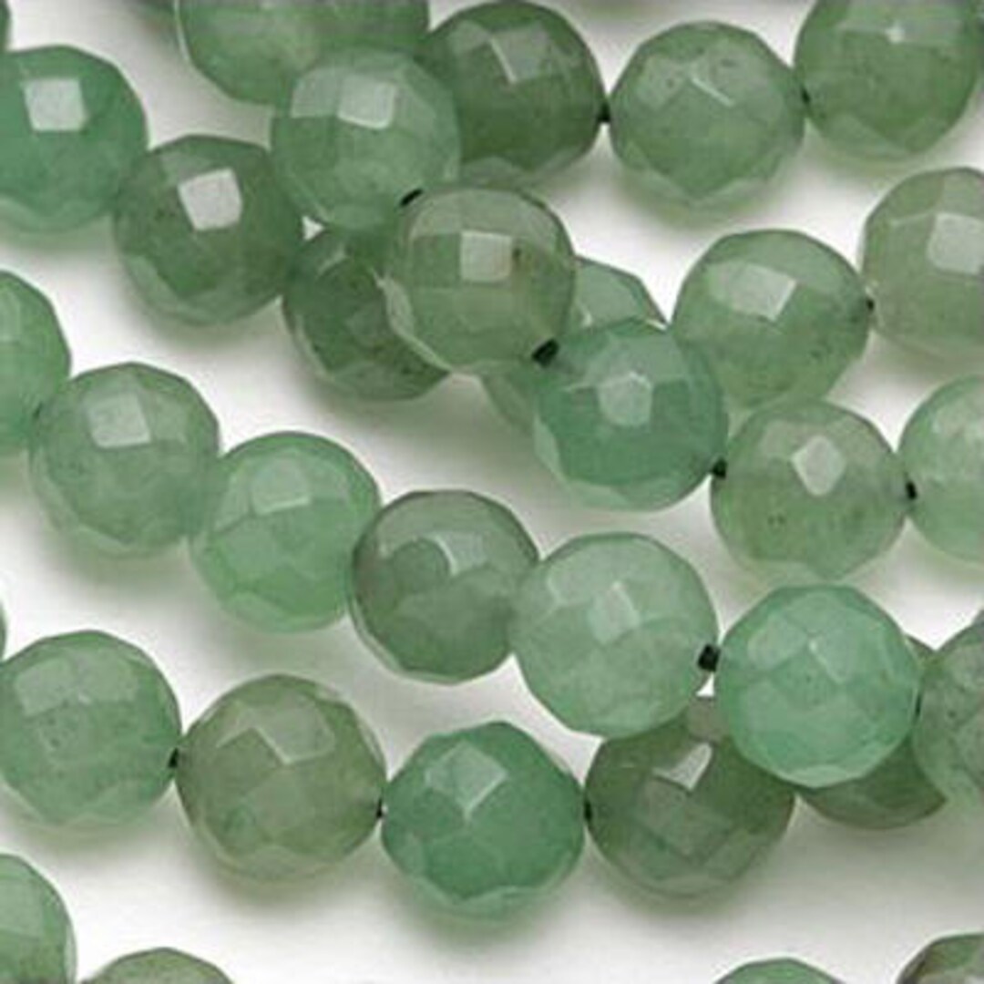 One Strand (48) Faceted Fern Green Averturine Gemstone Round Beads 8mm ...