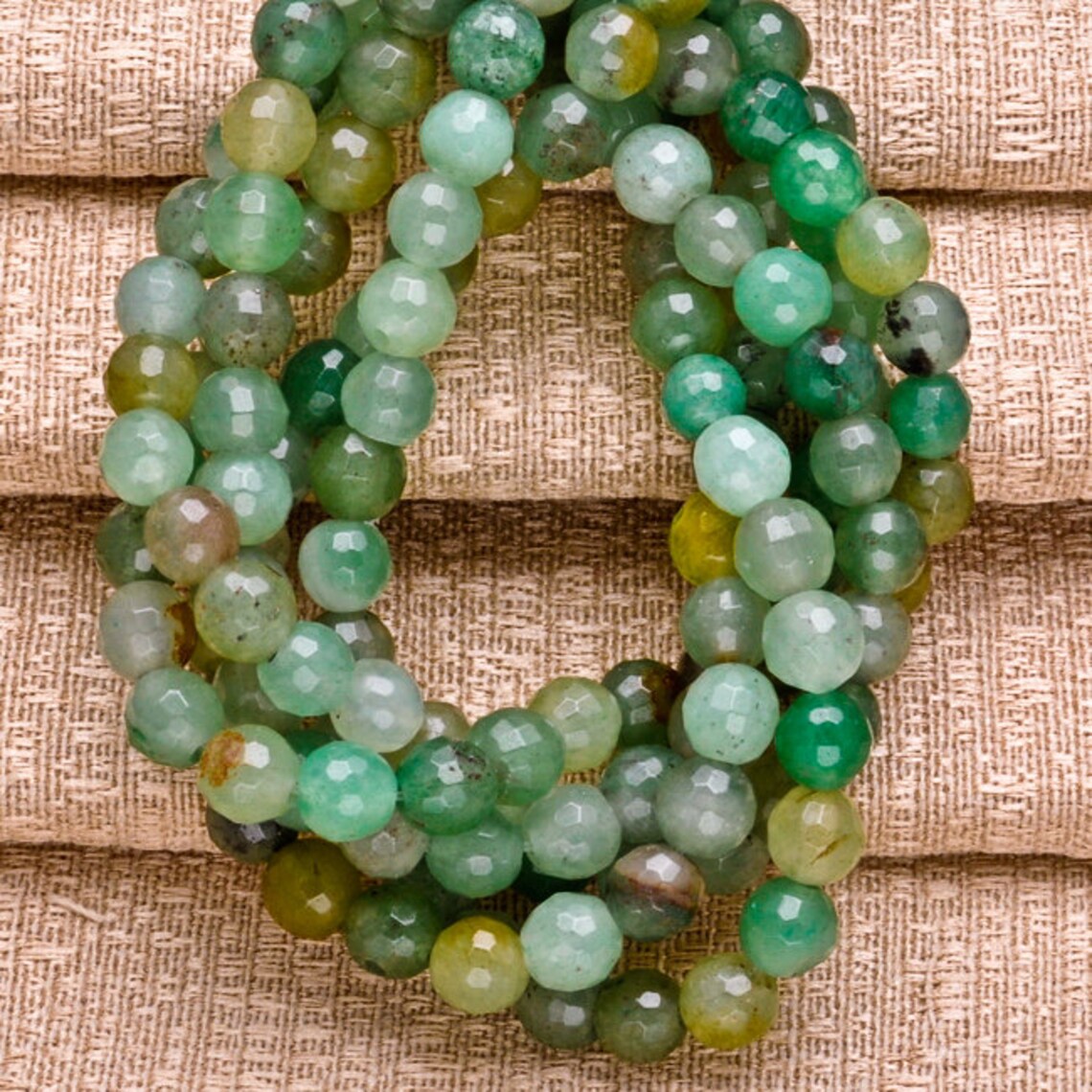 One Strand (48) Fern Green Faceted Averturine Gemstone Round Beads 8mm ...