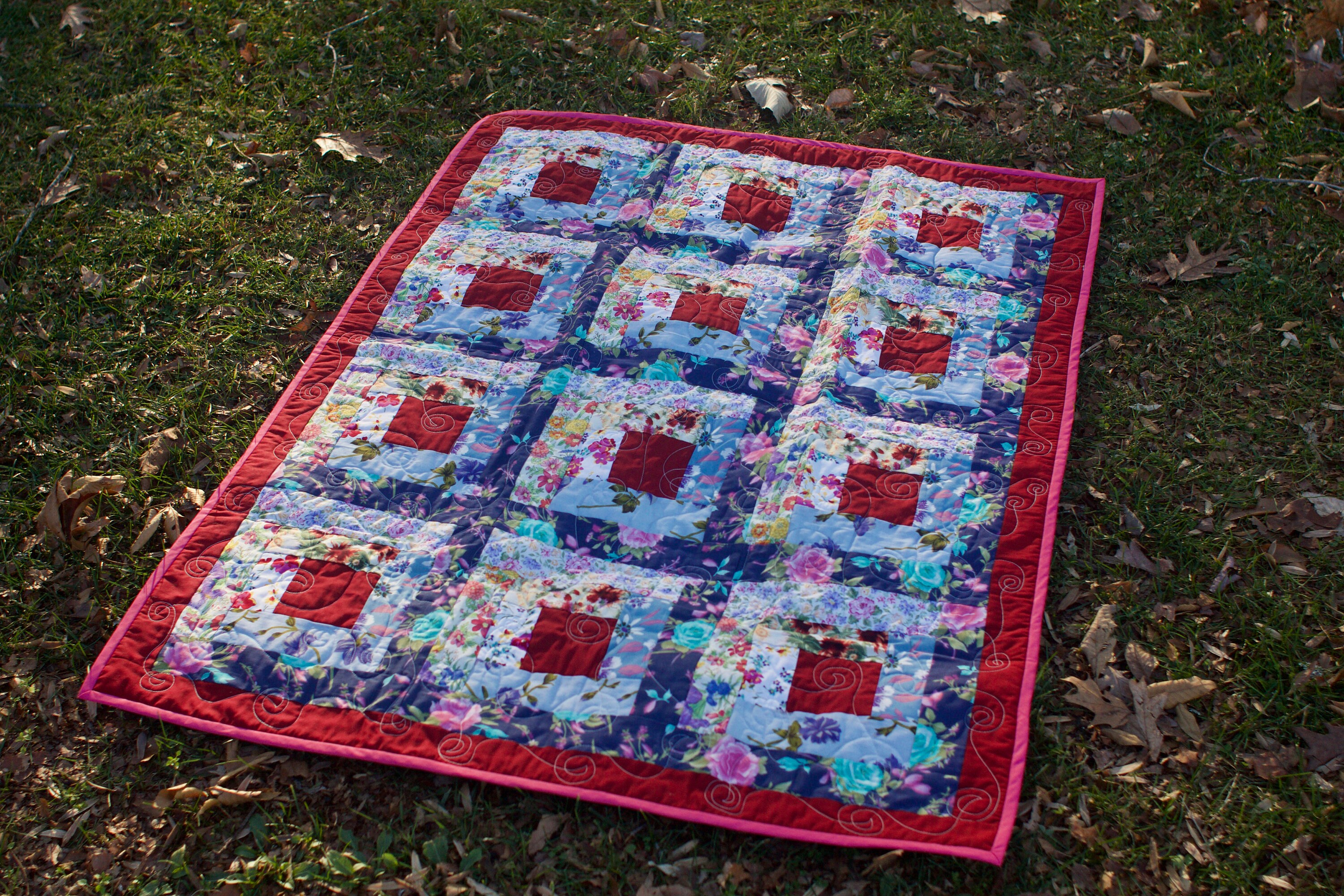 Handmade Floral Log Cabin Lap/baby Quilt - Etsy