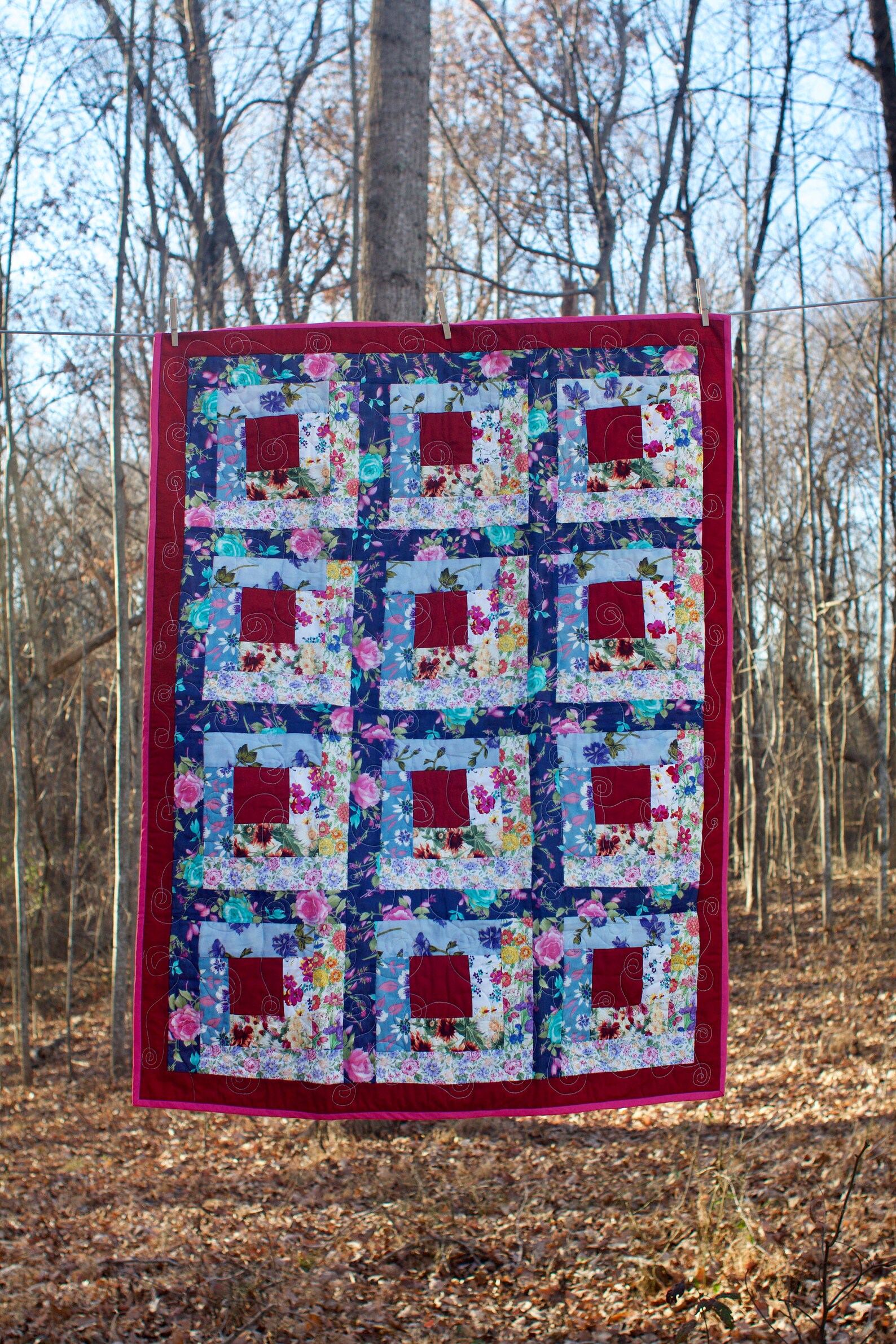 Handmade Floral Log Cabin Lap/baby Quilt - Etsy