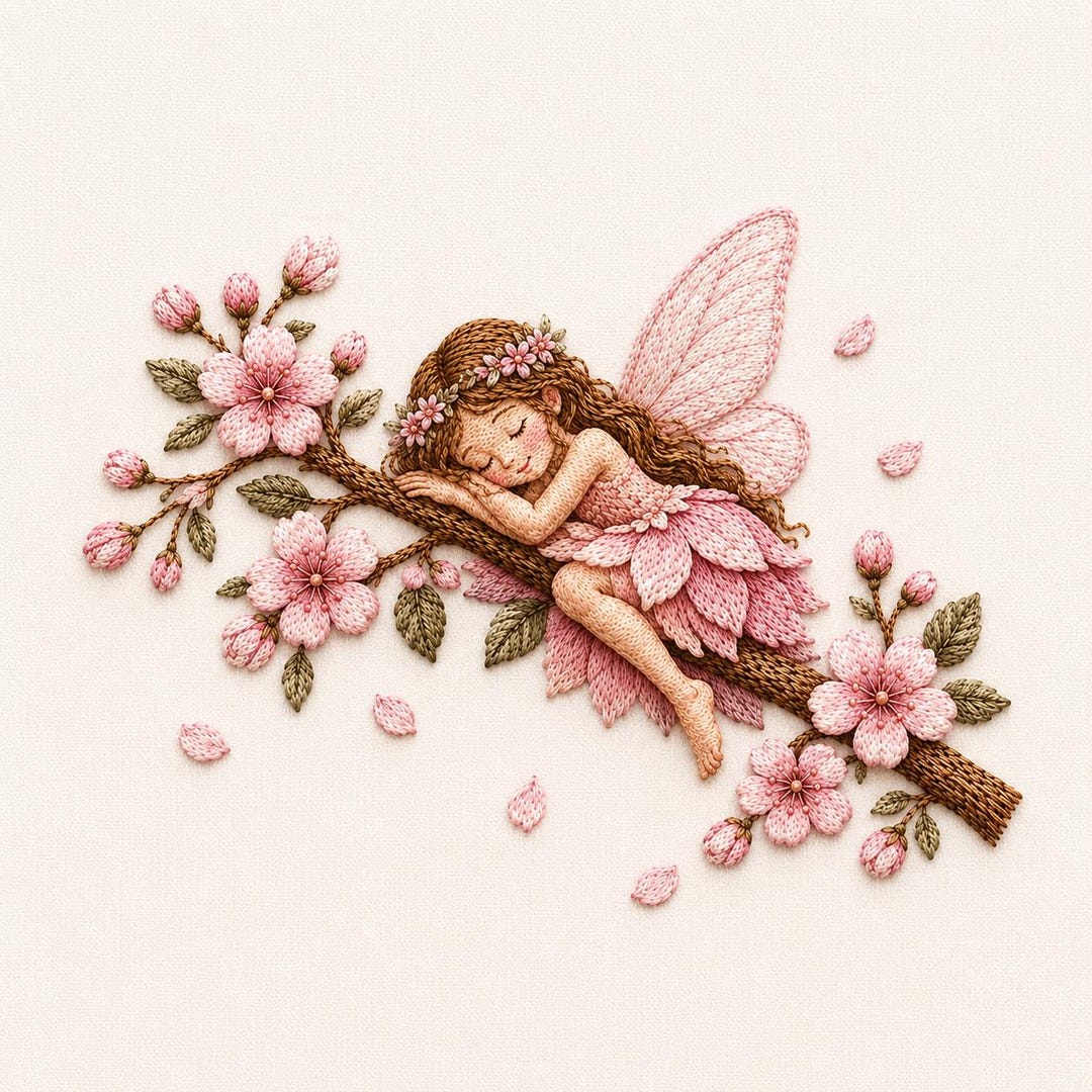Sleeping Fairy Embroidery Design, Pink Fairy Embroidery File, Floral ...