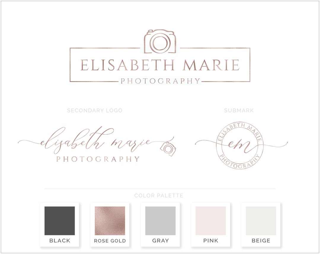 Premade Branding Package, Photography Branding Kit, Rose Gold Camera ...