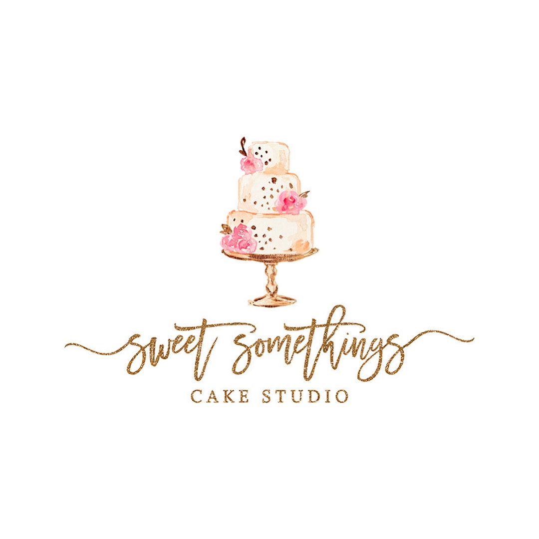 Premade Bakery Logo Design, Watercolor Cake Logo, Calligraphy Font Logo ...
