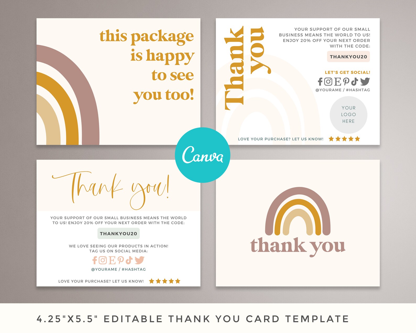 Printable Thank You Card, Packaging Insert Note, Editable Diy Canva ...