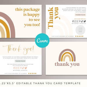 Printable Thank You Card, Packaging Insert Note, Editable Diy Canva ...