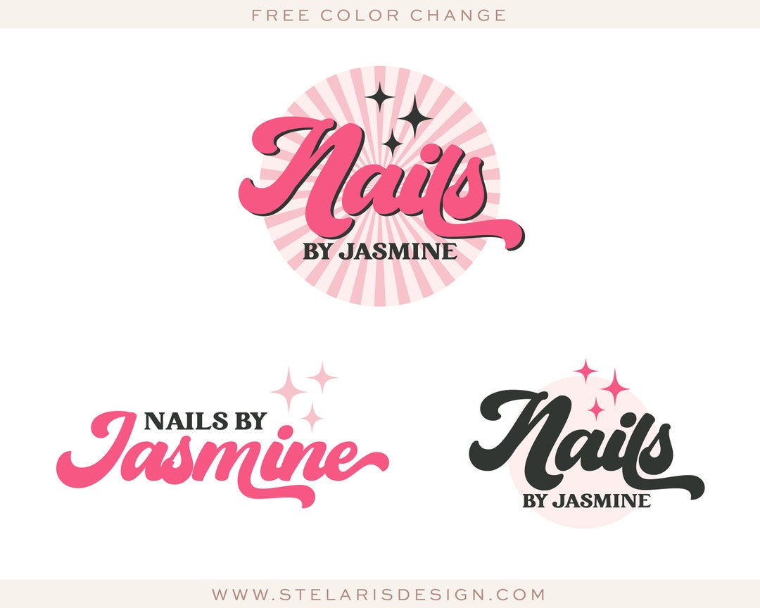 Retro Logo Design, 70's Logo, Pink Vintage Modern Logo, Nail Salon Logo ...
