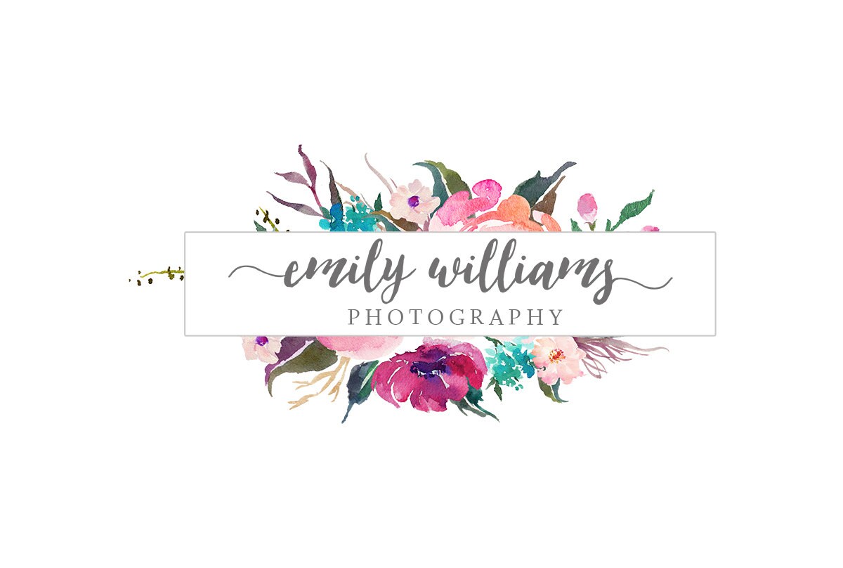 Photography Logo and Watermark, Premade Watercolor Floral Frame Logo ...
