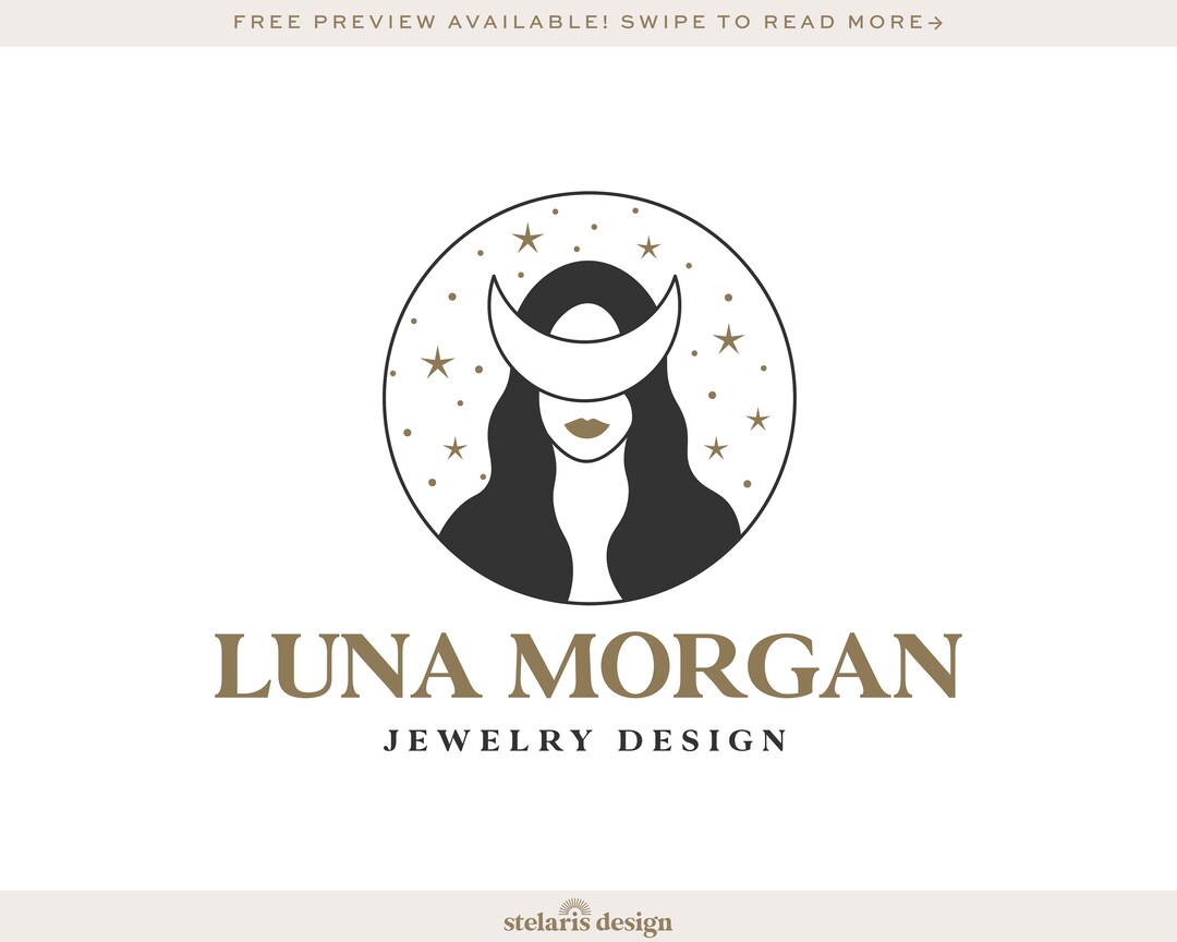 Moon Stars Woman Logo, Moon Phase Logo, Crescent Logo, Hand Drawn Logo ...