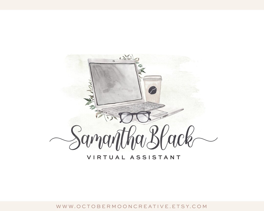 Laptop Logo Design, Virtual Assistant Logo, Author Logo, Watercolor ...