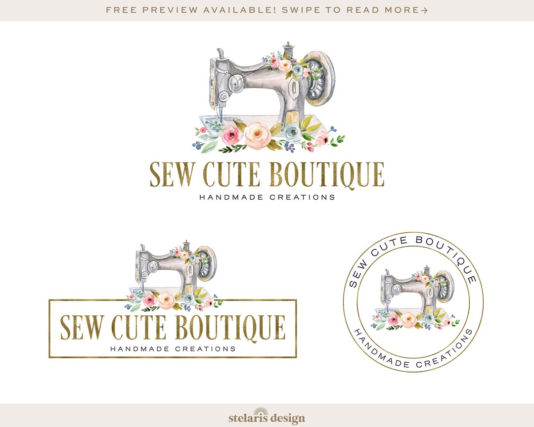 Sewing Logo, Floral Sewing Machine Logo, Seamstress Logo, Floral Logo ...