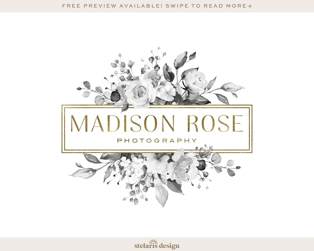 Premade Photography and Watermark Logo Design, Gold Logo, Watercolor ...