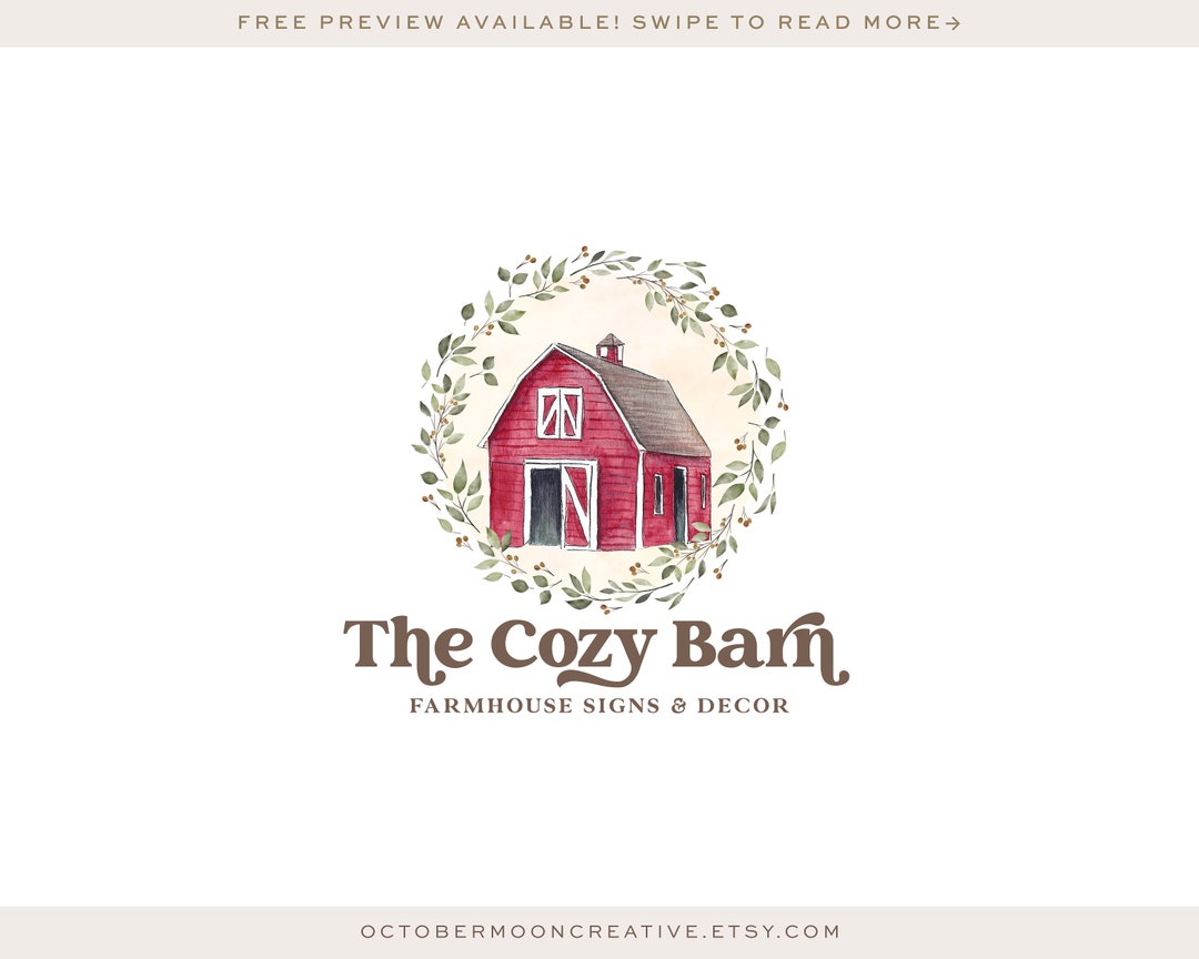 Red Barn Logo, Farm Logo, Farmhouse Logo, Premade Logo Design, Ranch ...